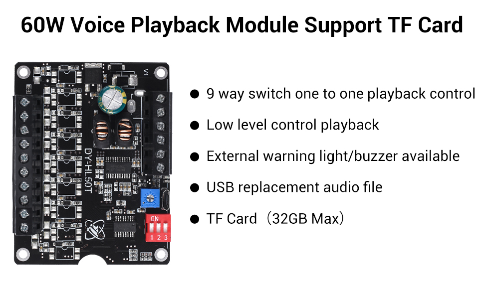 DC9-24V 60W Mono Voice Playback Module | 9-Channel Music Digital Amplifier DY-HL50T